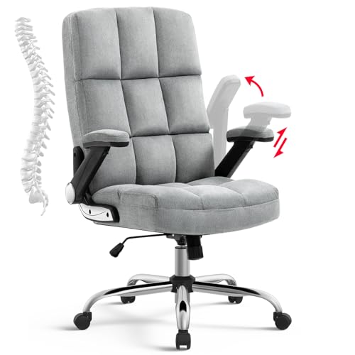 YAMASORO Velvet Office Chair High Back Executive Desk Chair with Flip-up Arms Modern Computer Chair with Wheels for Adult (Grey)