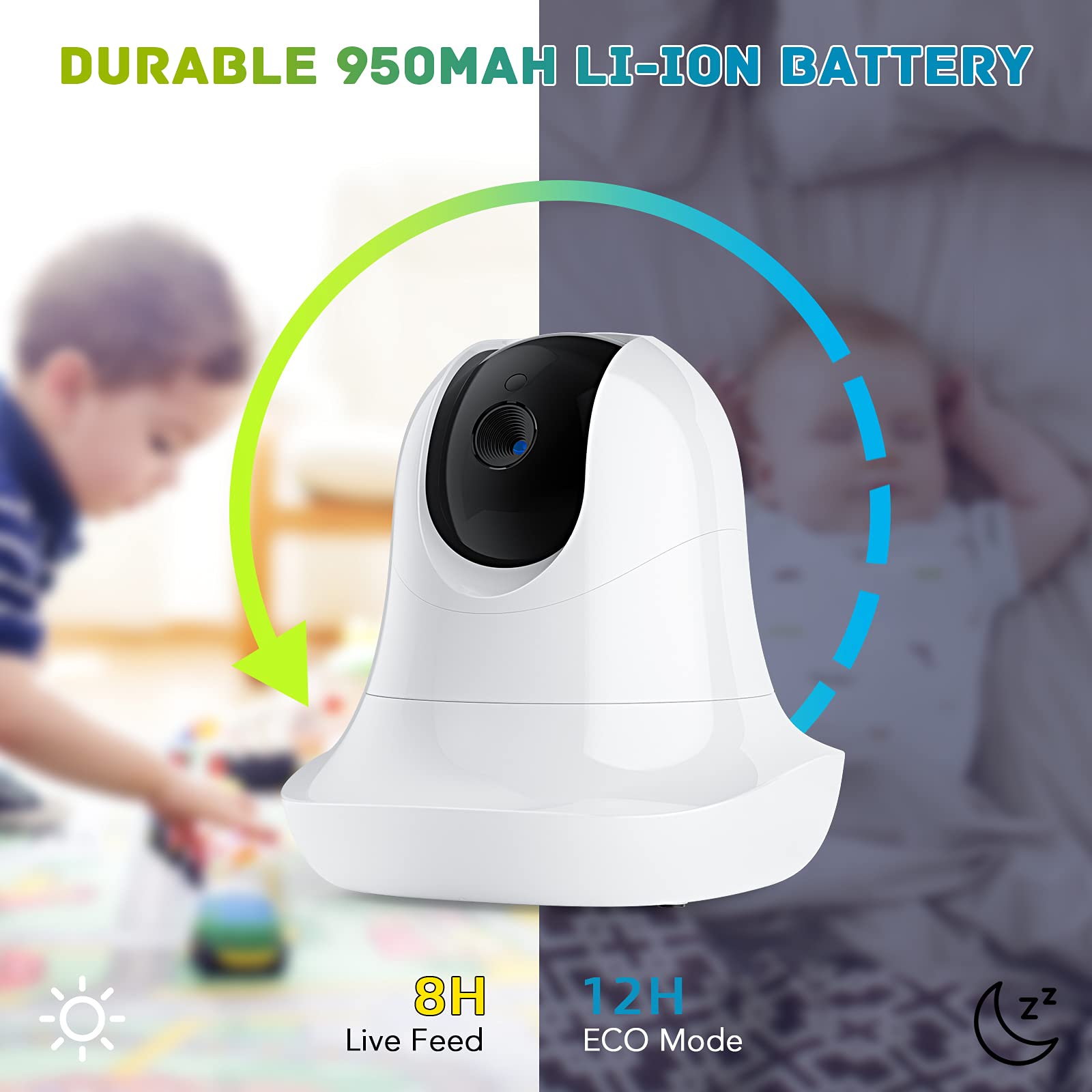 tomvorks Baby Monitor, Baby Camera with Remote 360 Degree Rotation, Security Indoor Camera with Night Vision, VOX Function, 2-Way Talk, Timer Alarm and Lullaby, Supports Temperature Display