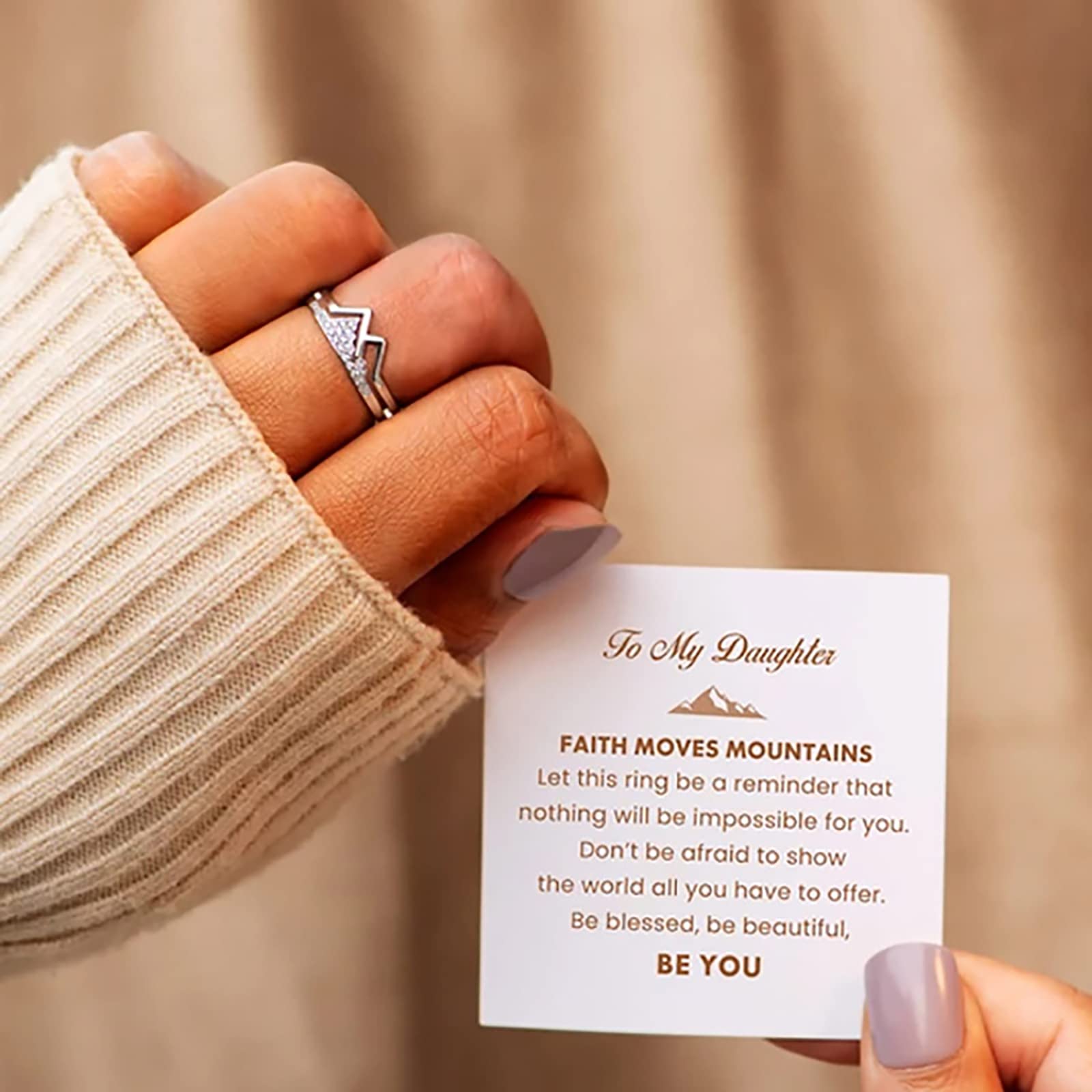 Mountain Ring, Daughter Faith Moves Mountains Pavé Mountain Ring, Sterling Silver Plain Mountain Design Ring, 925 Silver Mountain Band Ring, Gift For Women And Grils (7)