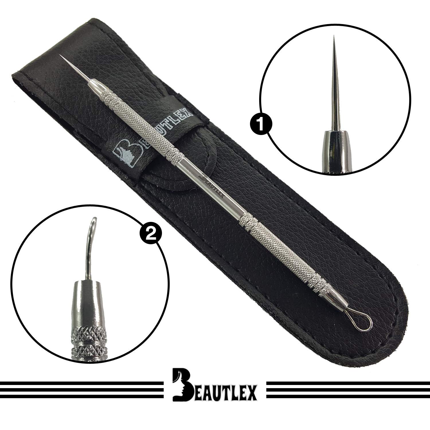 Lancet for Facial Milia Remover and Whitehead Extractor. Double Ended Angled Circle Loop & Sharp Needle Pimple Popper Tool. Dermatologists recommended Design and Comes with Synthetic Leather Storage