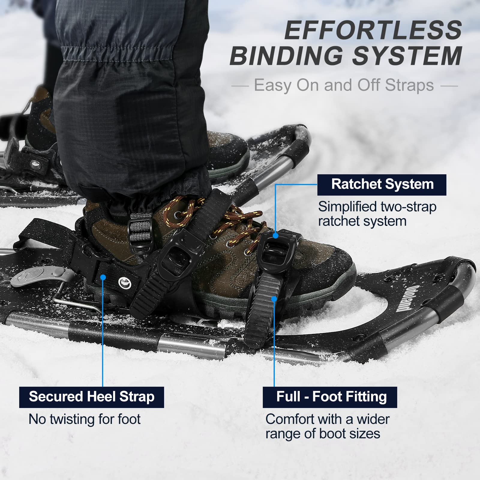 Odoland Bundle - 2 Items 4-in-1 Snowshoes with Trekking Poles, Black, M and Detachable Magnetic Snow Ski Goggles, Black Frame Silver Lens, VLT 10%