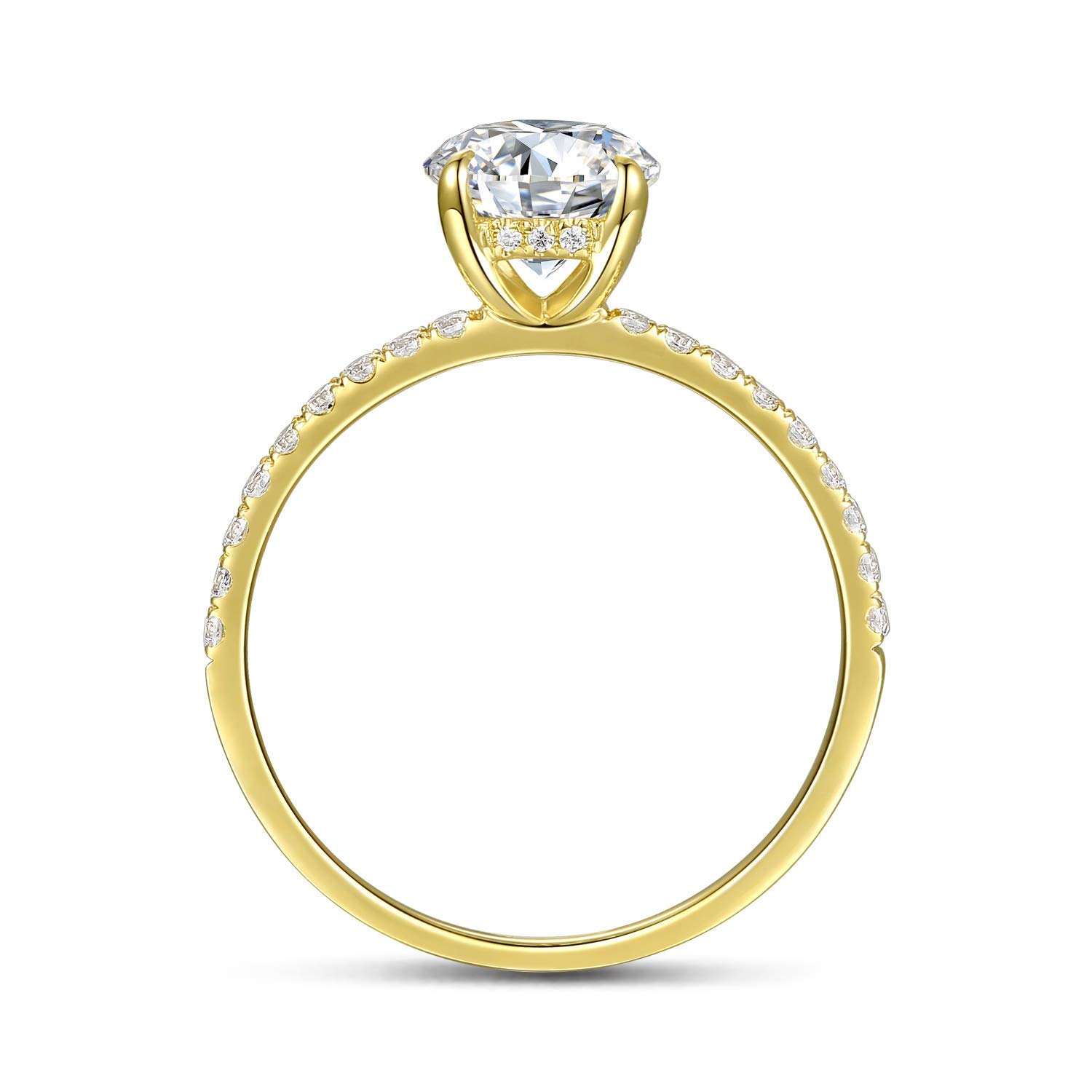 Lamrowfay 14k Gold 1.0 CT Classic 4-Prong Setting Simulated Diamond Round Brilliant Cut Solitaire Engagement Ring (Yellow-Gold, 8)