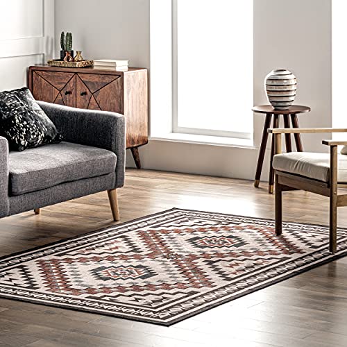 nuLOOM Leighton Machine Washable Southwestern Medallion Ultra Thin Area Rug, 6x9, Beige