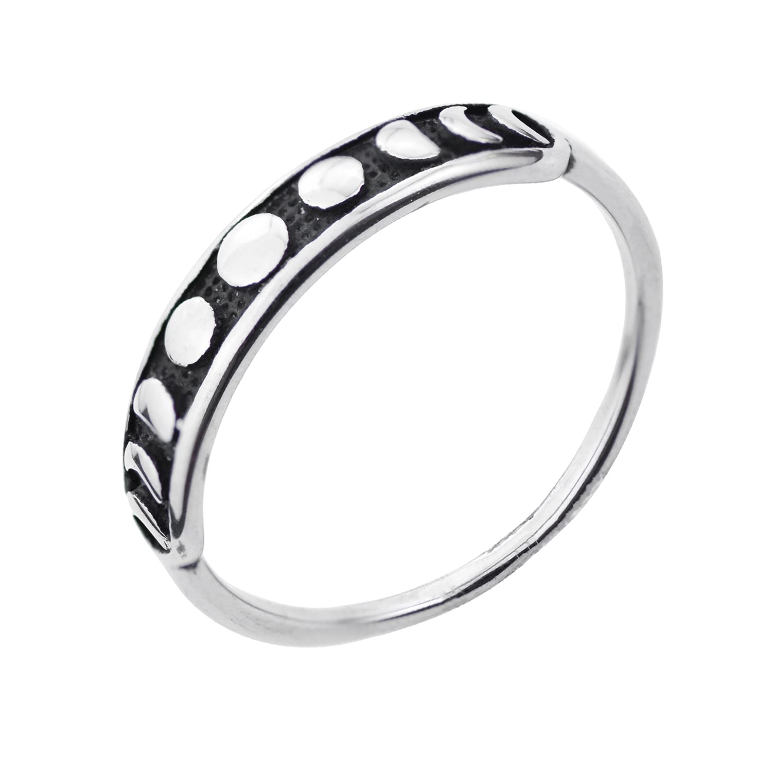 KouGeMou Vintage Gothic Ethnic Lunar Eclipse Rings Round Rings Stainless Steel Silver Ring Birthday Gift Finger Ring For Women&Men Size 11