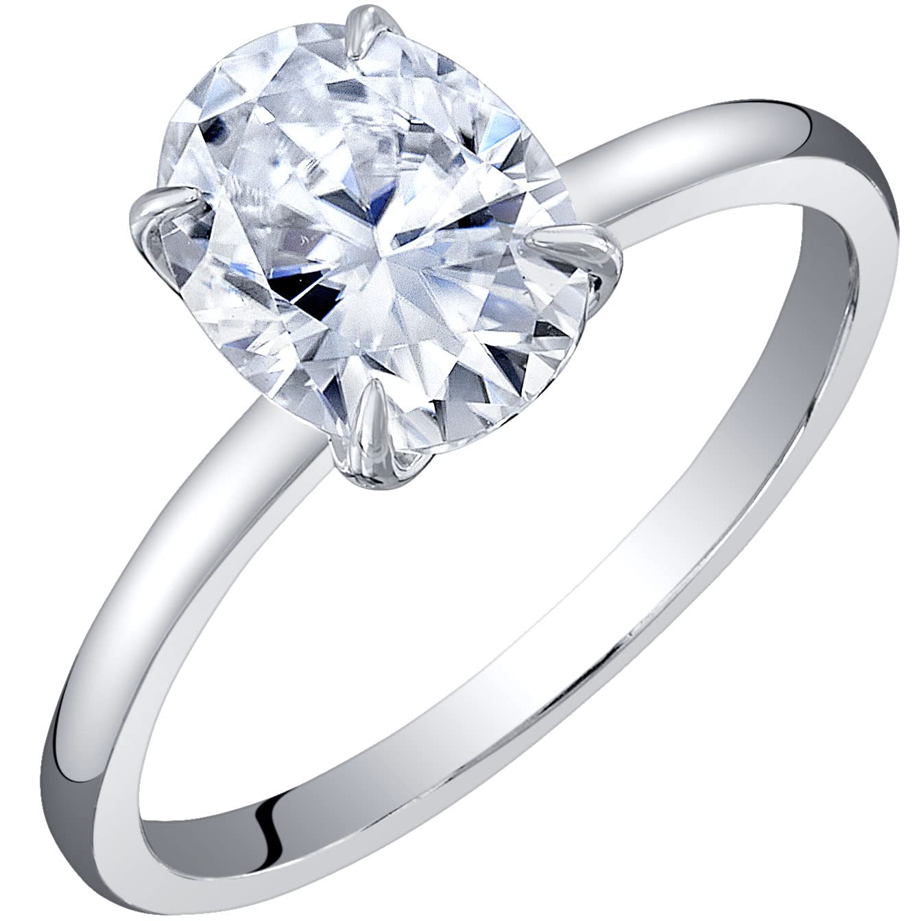 PEORA 2 Carats Brilliant Oval Moissanite Engagement Ring for Women 14K White Gold, Petal Solitaire Design, D-E Color, VVS Clarity, Size 7