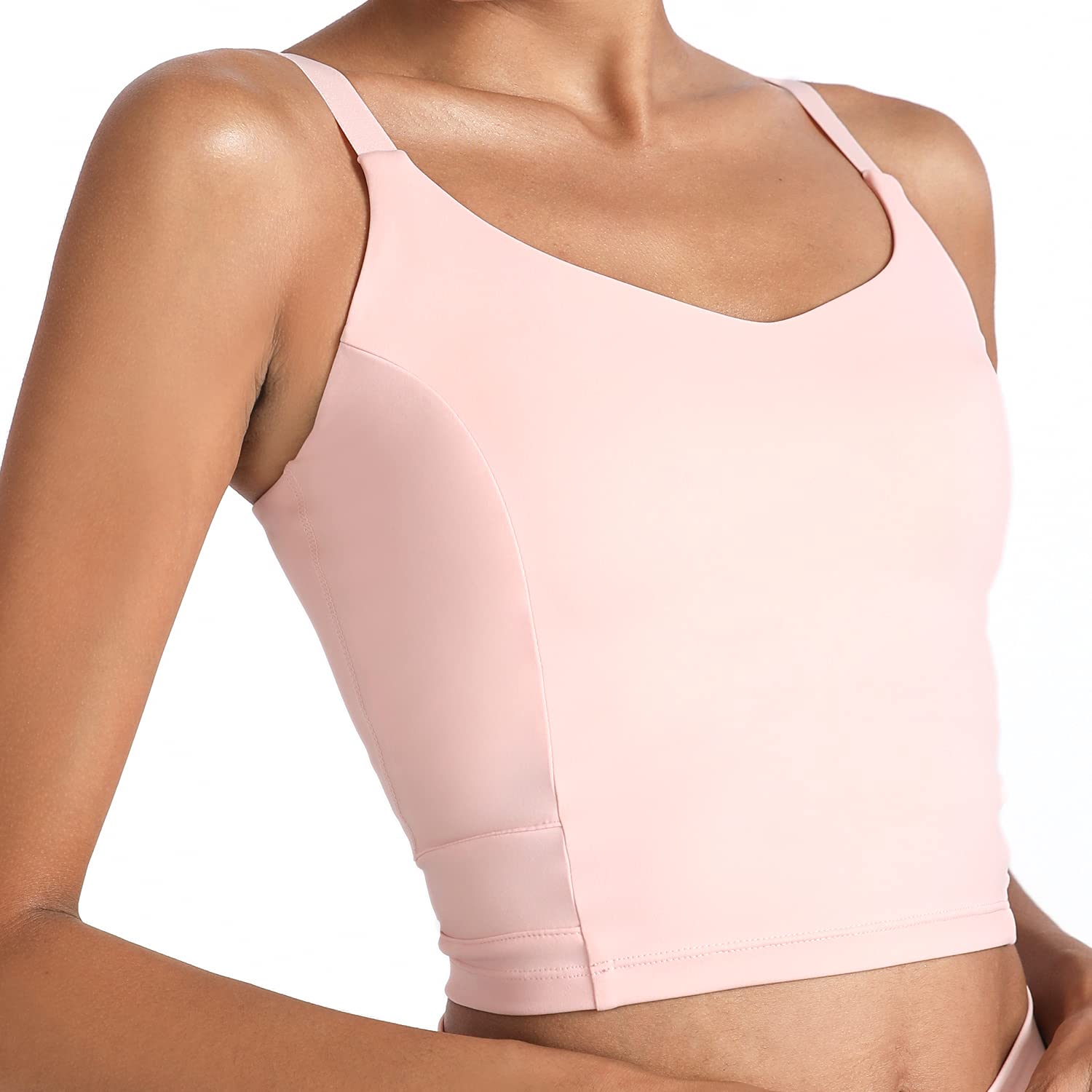 niceday Women’s Longline Sports Bra Wirefree Padded Medium Support Yoga Bras for Running Workout Tank Tops Pink