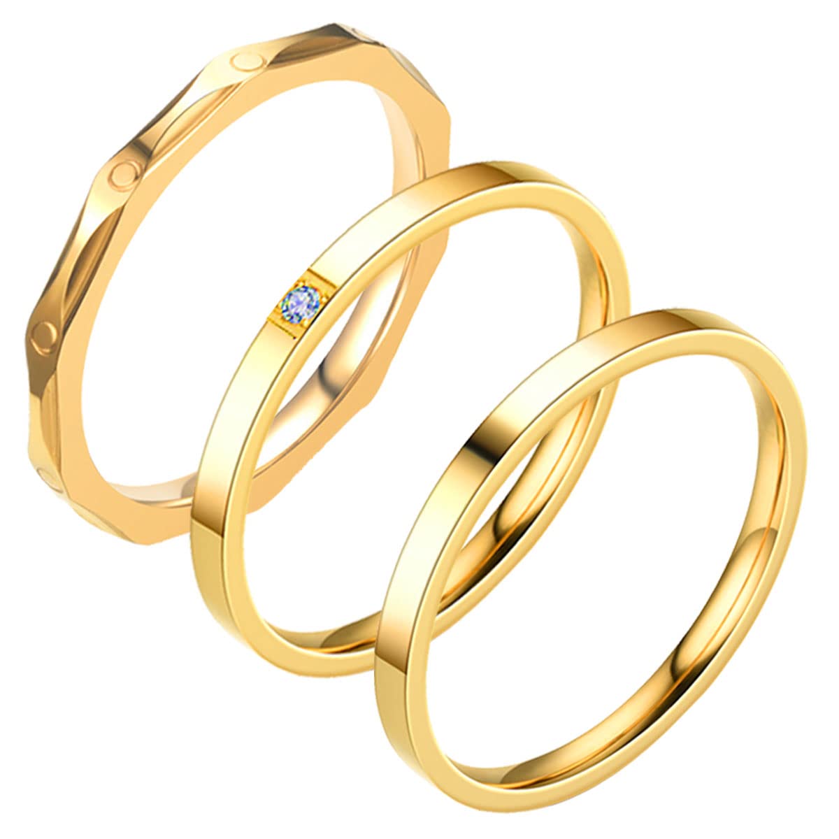 Nanafast 3PCS Thin Stackable Rings Stainless Steel Ring for Women Simple Midi Rings Set Plain Ring for Couple Wedding Band Promise Ring Gold 10
