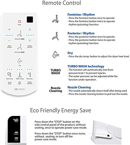 VOVO VB-6100SR Electric Smart Bidet Toilet Seat with Dryer, Heated Toilet Seat, Warm Water, LED Nightlight, Self Cleaning Nozzle - White, Round