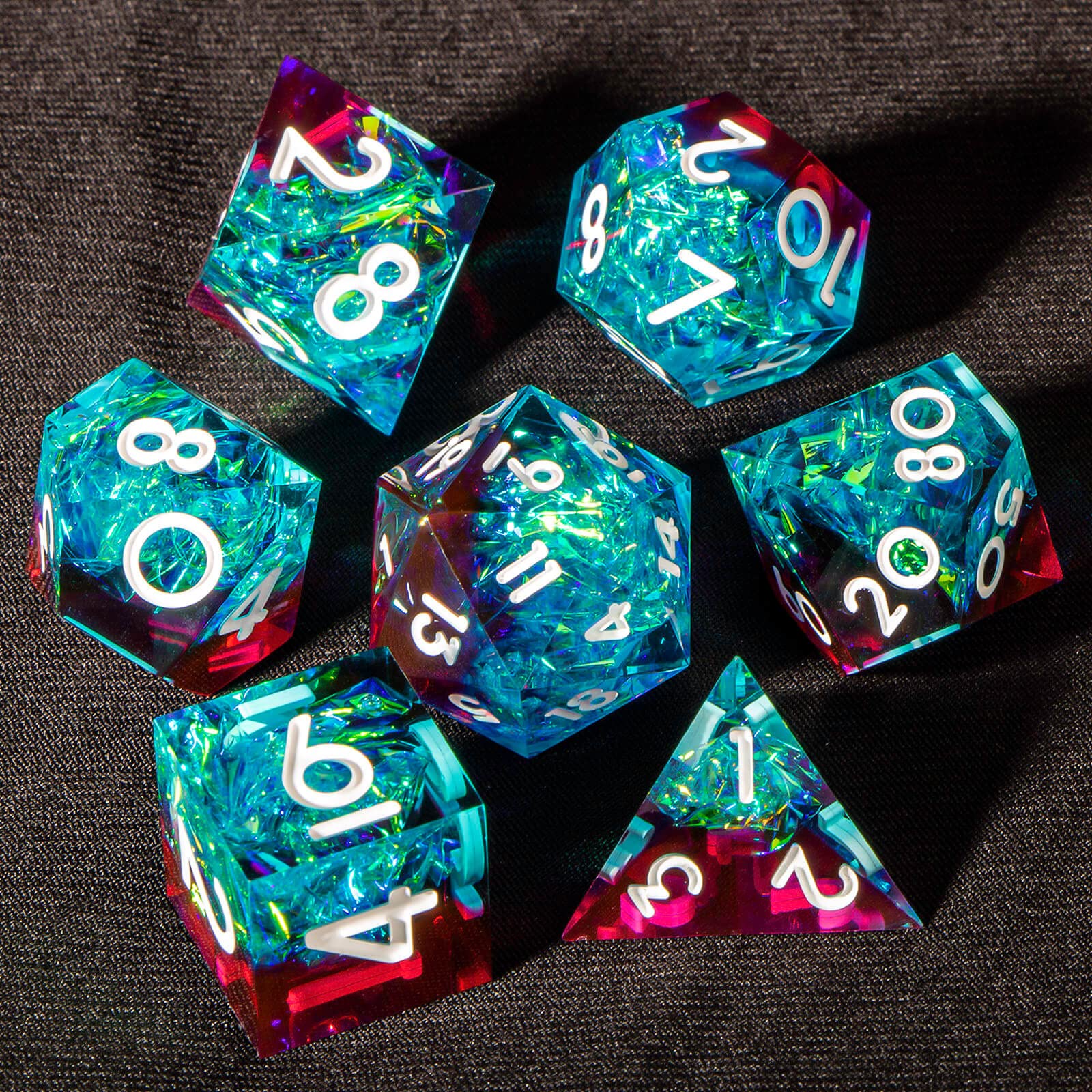 OUKELANWO Polyhedral Role Playing Dungeons and Dragons Dice, 7 Piece Blue Sharp Edge Resin D and D RPG DND Dice Set D&D with Box