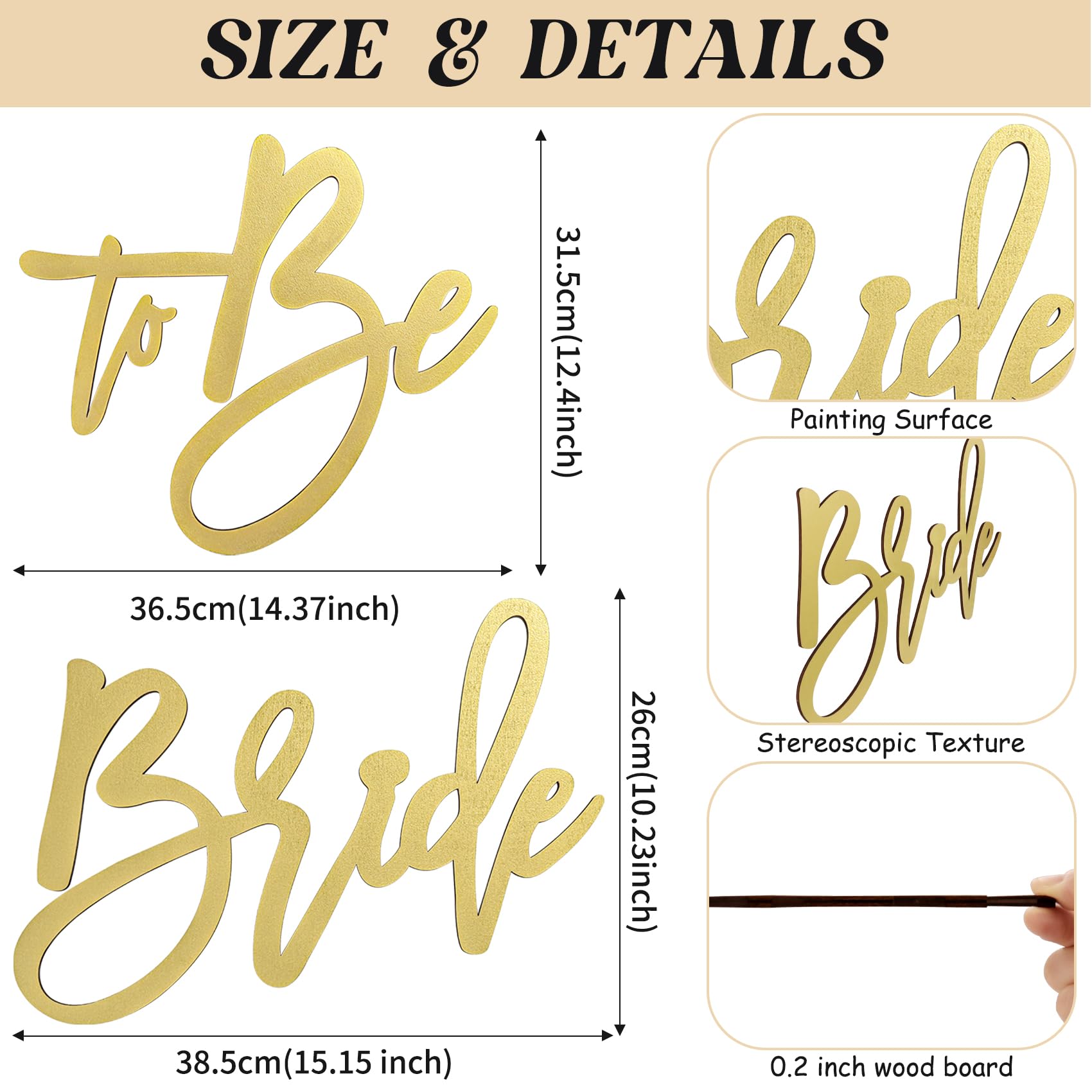 Wooden Bride To Be Sign with Gold Painted for Bachelorette Bridal Party Banner Bridal Shower Bride To Be Decorations(Gold)