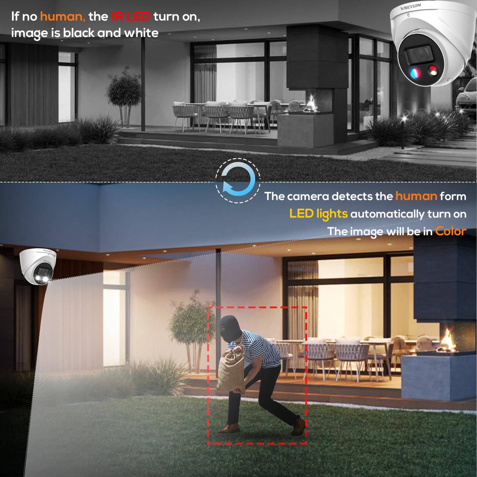 VIKYLIN 6MP IP Security Camera PoE, Indoor Outdoor Dome Camera with Mic/Audio, Human Vehicle Detection, 100ft IR Night Vision, Wide Angle 2.8mm Lens, IP67#YC2165I