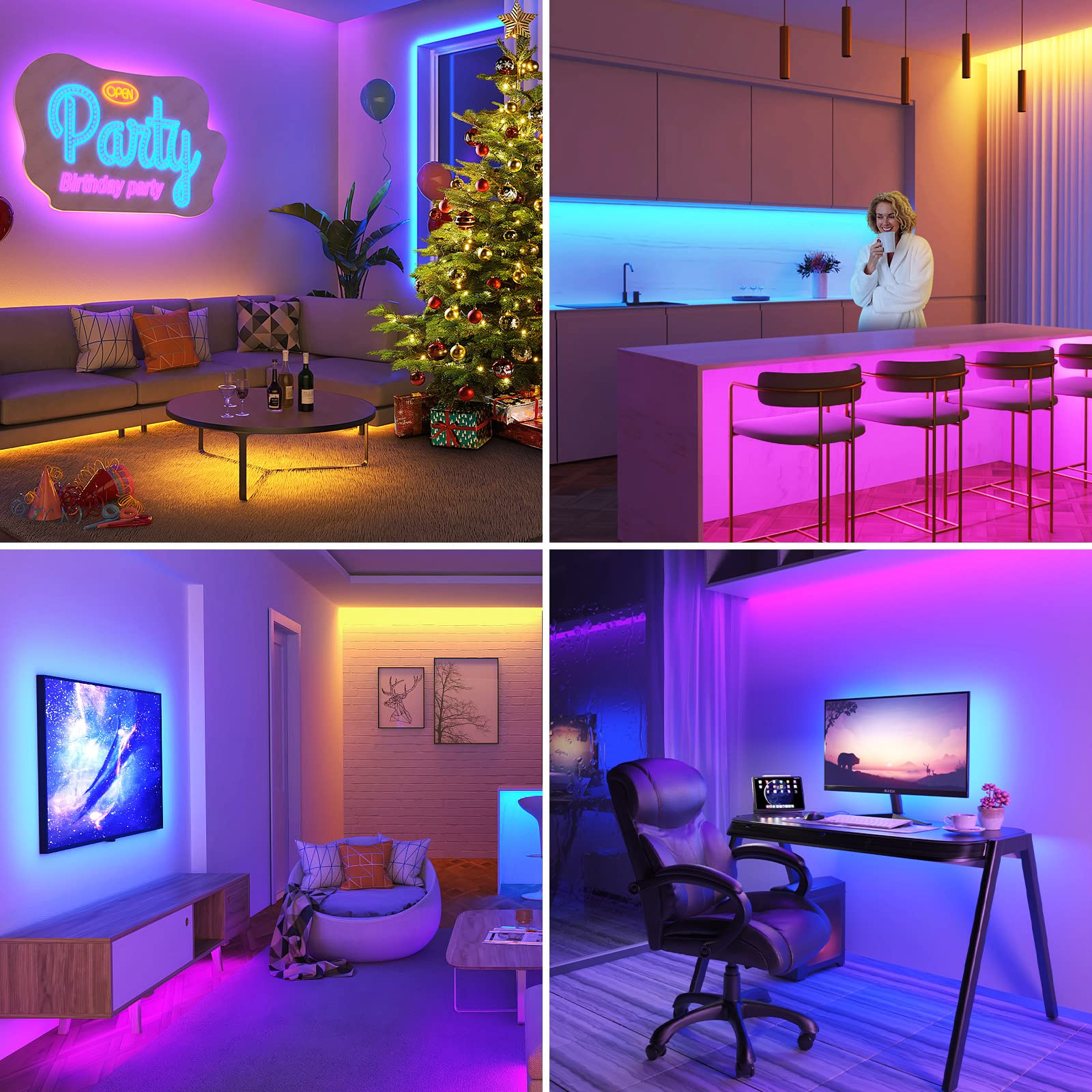 Lepro 16.4ft πππ πππ«π’π© ππ’π π‘ππ¬, RGB 5050 LED Strips with Remote Controller and Fixing Clips, Color Changing Tape Light with 12V ETL Listed Adapter for Bedroom, Room, Kitchen, Bar
