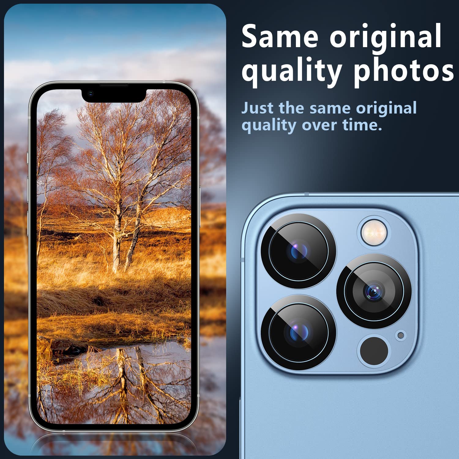 Korecase 2 Pack Camera Lens Protector for iPhone 13 Pro Max & iPhone 13 Pro, 3D Aluminum Metal Lens Film,9H HardnessTempered Glass Camera Screen Cover,Bubble Free,Strong Stickiness Case Friendly-Gold