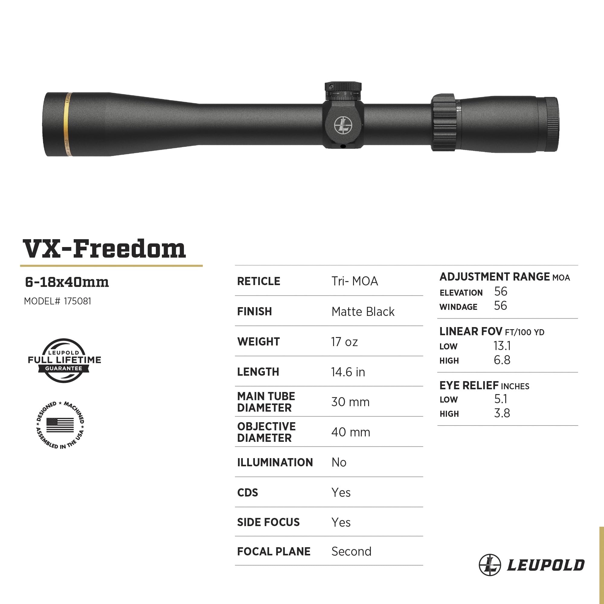 Leupold VX-Freedom 6-18x40 (30mm) CDS Side Focus Tri-MOA Reticle Riflescope