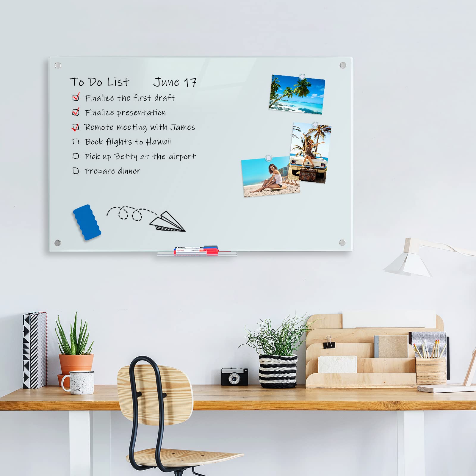 Magnetic Glass Whiteboard, 48"x32" (80x120cm) Frameless Glass Dry Erase Board for Wall Mounted, Large Commercial Glass Board for Office, Classroom & Home