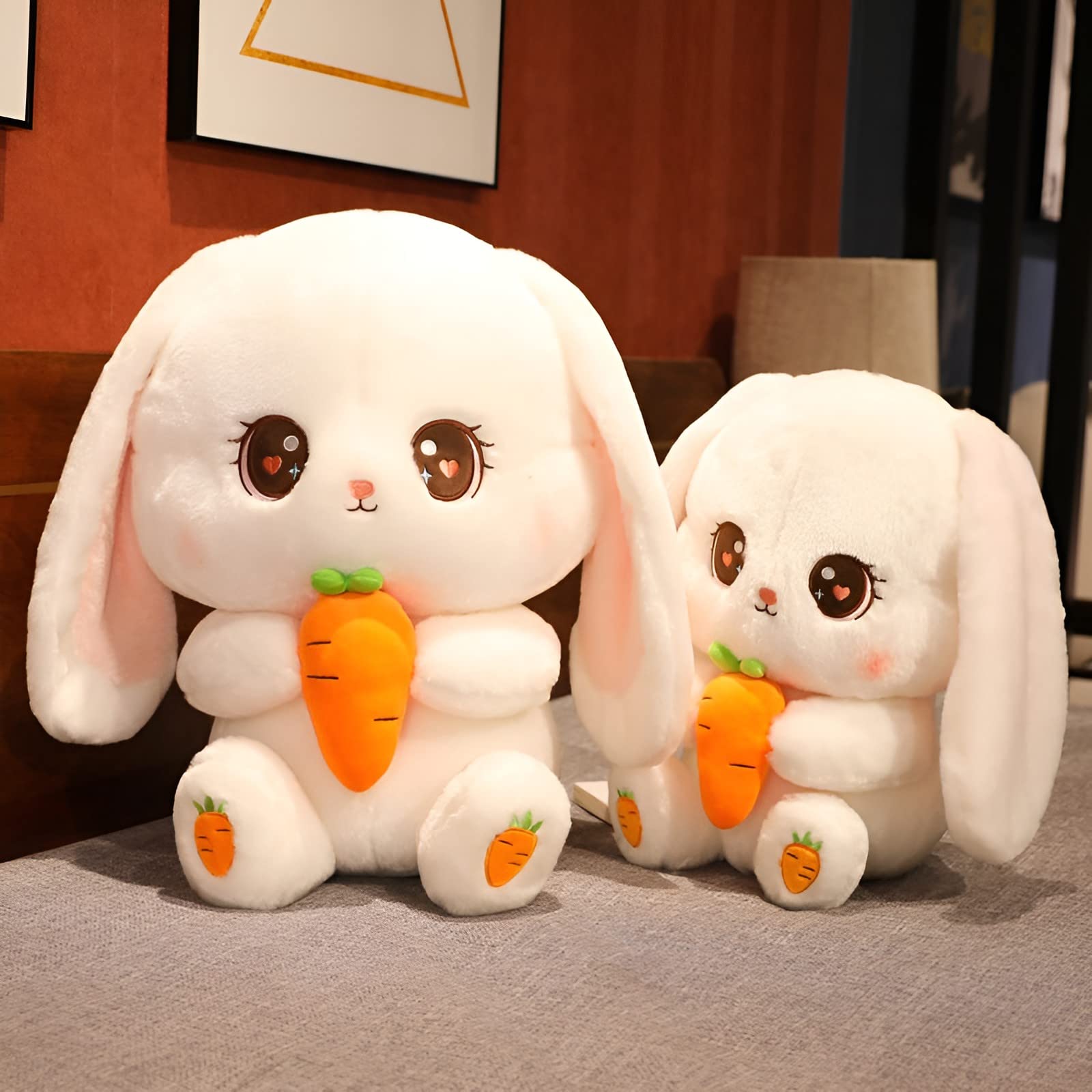 OULV Bunny Stuffed Animal Soft Toy Plushie Sitting Lop Eared Rabbit, Easter White Rabbit Stuffed Animal with Carrot Soft Lovely Realistic Long-Eared Standing Plush Toys