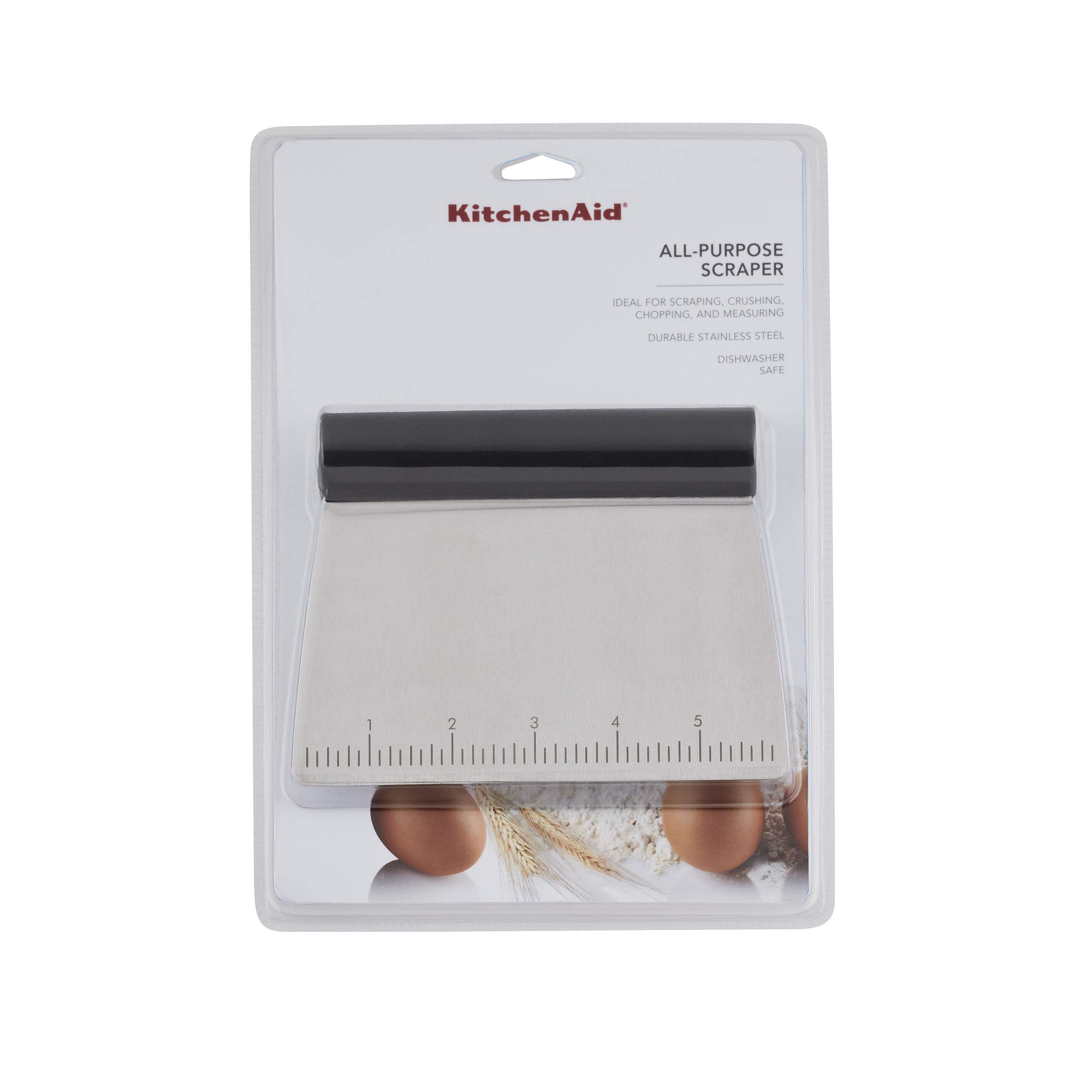 KitchenAid All Purpose Stainless Steel Dough Pastry Scraper/Chopper/Cutter with Measurement Scale, 6-Inch, Black