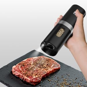 Syaws Electric Pepper and Salt Grinder 1 Pack,Battery Powered Pepper Grinders,Automatic Pepper Mill with LED Light,Adjustable Coarseness One-Hand Operation(Single Black-Battery Operated)