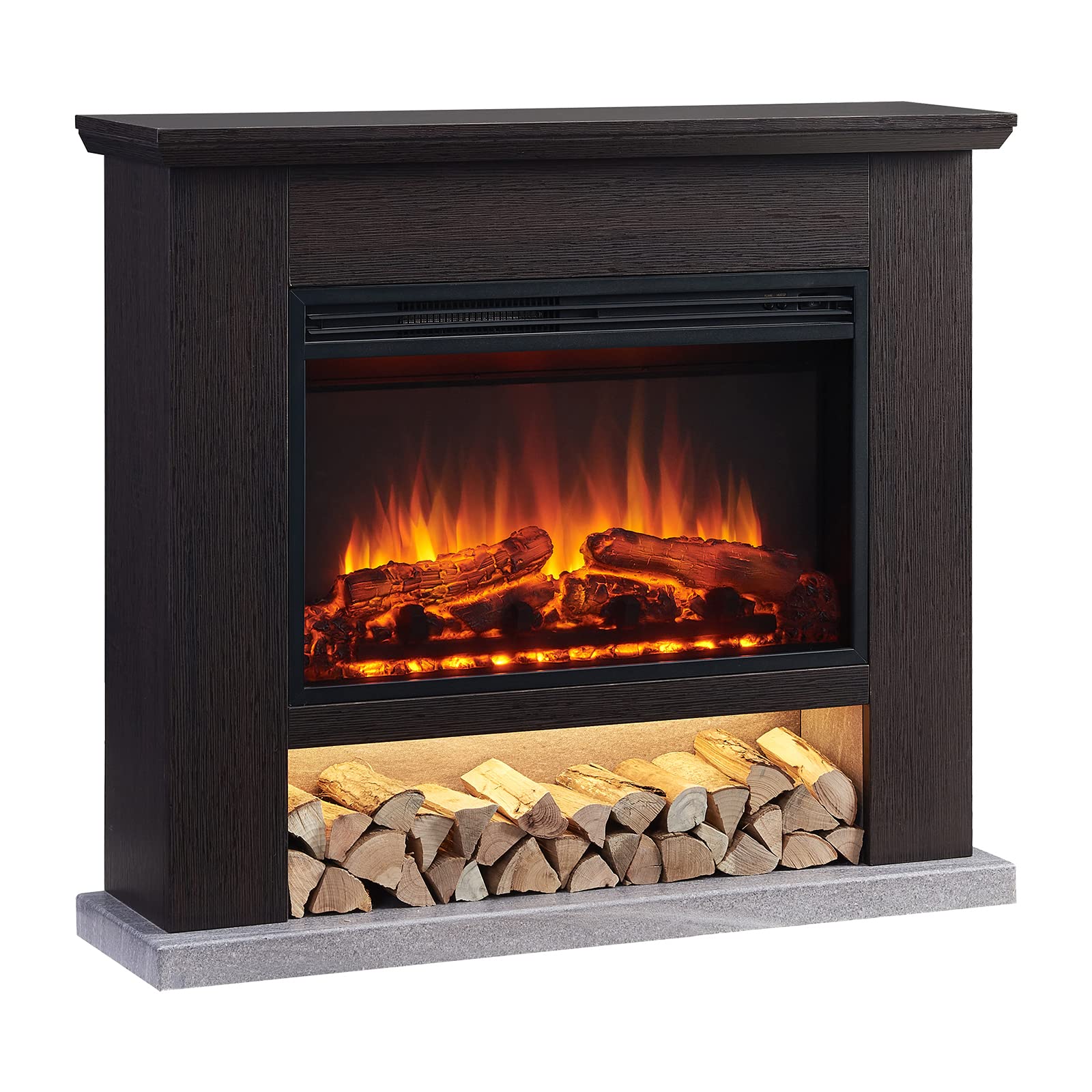 LegendFlame® Camille Electric Fireplace with 39.5" Mantel Surround and Jaden 27" Insert, Natural Oak Finish