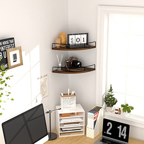 Yelinkws Corner Shelf Wall Mount,Set of 2 Floating Corner Shelves, Corner Wall Shelves with Fence,Rustic Corner Floating Shelves,Wood Corner Shelves(12inch)