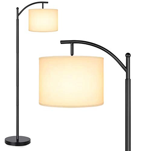 LIGHTACCENTS Bronze Floor Lamp with Hand-Stitched Hanging Drum Shade - Bedroom Lamp - Living Room Lamp