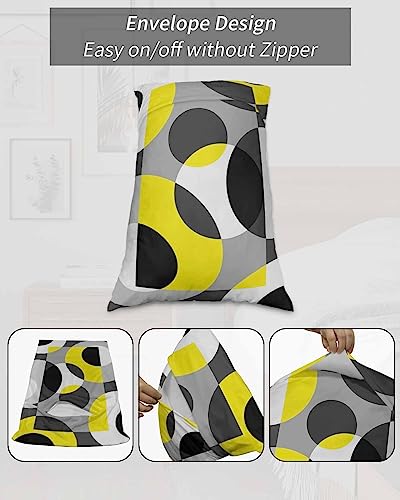 Yellow Black Grey Pillow Covers Standard Size Set of 2 Bed Pillow, Modern Geometric Abstract Art Aesthetics Plush Soft Comfort for Hair/ Skin Cooling Pillowcases with Envelop Closure 20''x26''