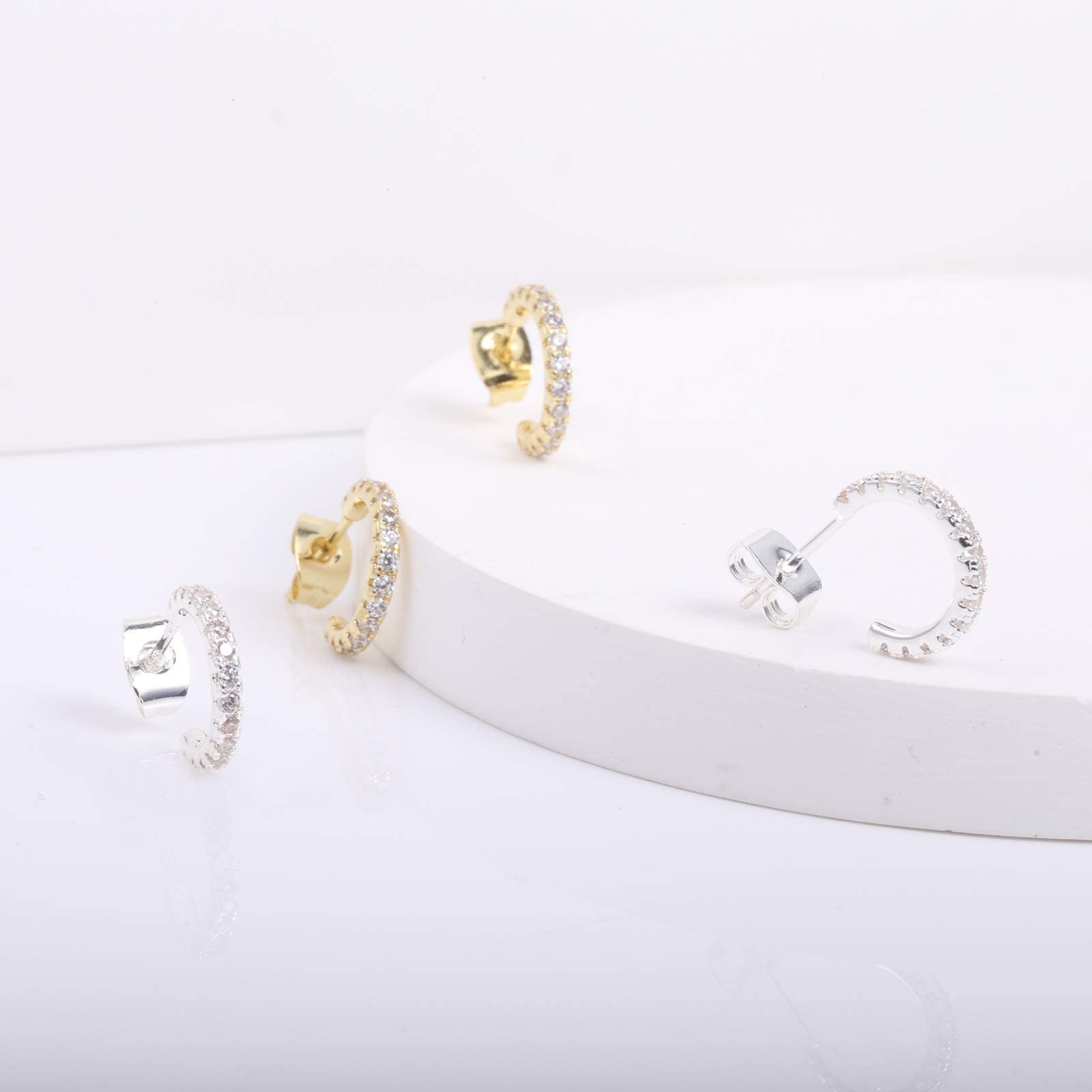 Lancharmed Small Open Hoop Earrings for Women | Hypoallergenic Sterling Silver Post Hoops Earring Second Hole Stone Hoops CZ HOOPS