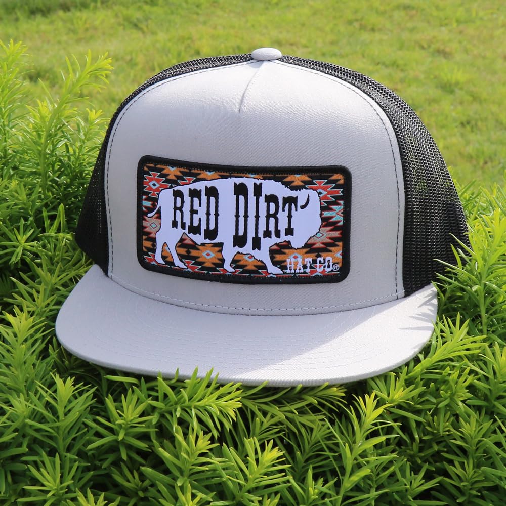 Red Dirt Hat Company Great White Buffalo Adjustable Snapback Hat (US, Alpha, One Size, Silver/Black)