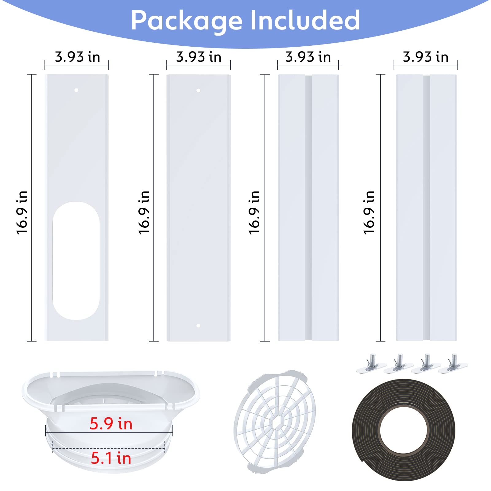 Portable AC Window Kit, AKEYWAVE Air Conditioner Window Vent Kit, Upgrade AC Window Kit for 5.1 or 5.9 inch Diameter Exhaust Hose, Adjustable AC Vent Slide Side Panels Length 16.9 to 60"