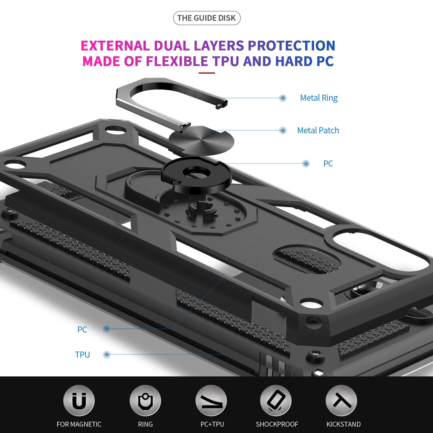 LeYi Compatible for Samsung Galaxy A20/ A30 Case (Not Fit A20S) with Tempered Glass Screen Protector, [Military-Grade] Magnetic Car Mount Kickstand Phone Cover Case for Samsung A20/ A30 (Black)