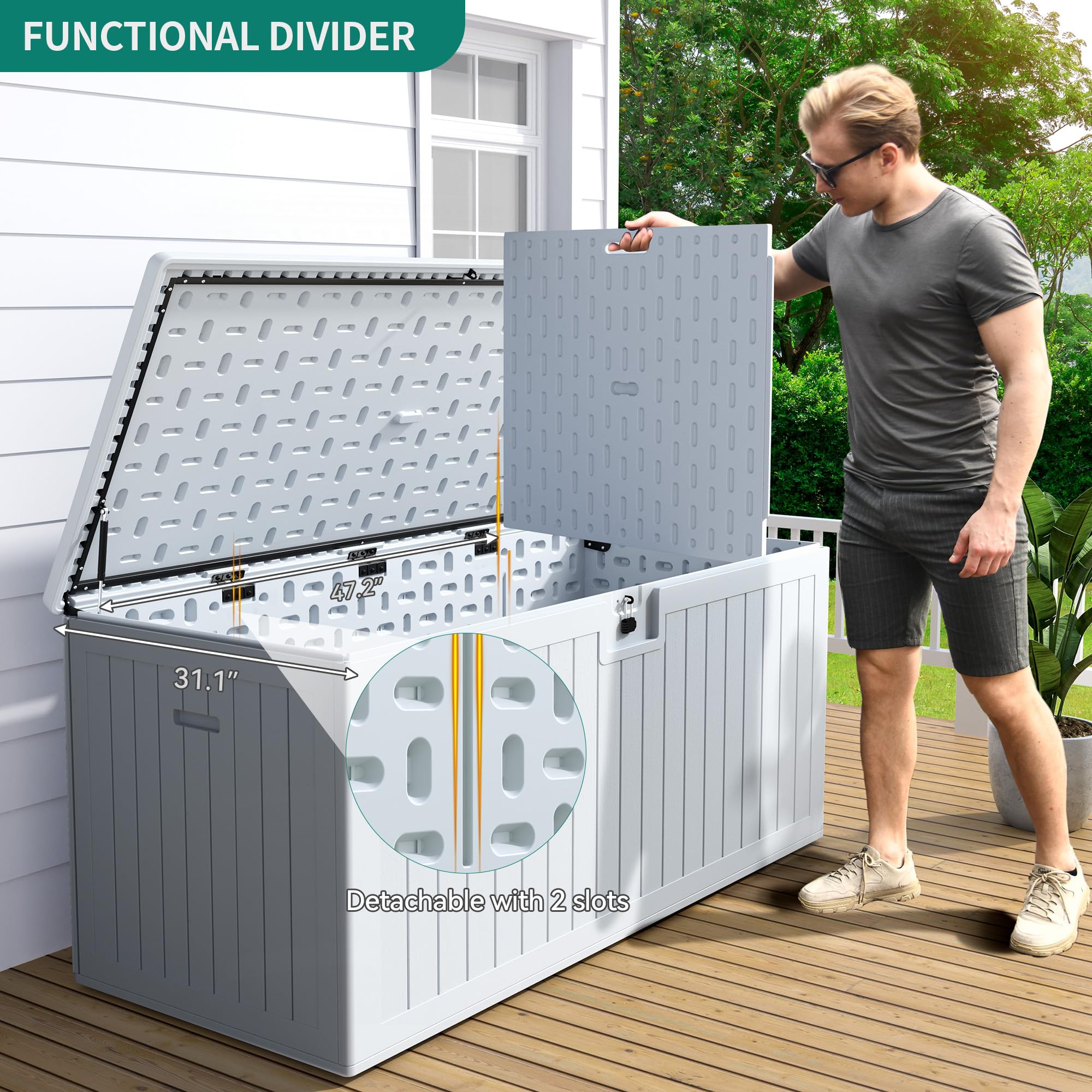 YITAHOME 90 Gallon Large Deck Box with Side Handles, Outdoor Double-Wall Storage for Patio Furniture Cushions, Garden Pool Accessories, Water Resistant & Lockable