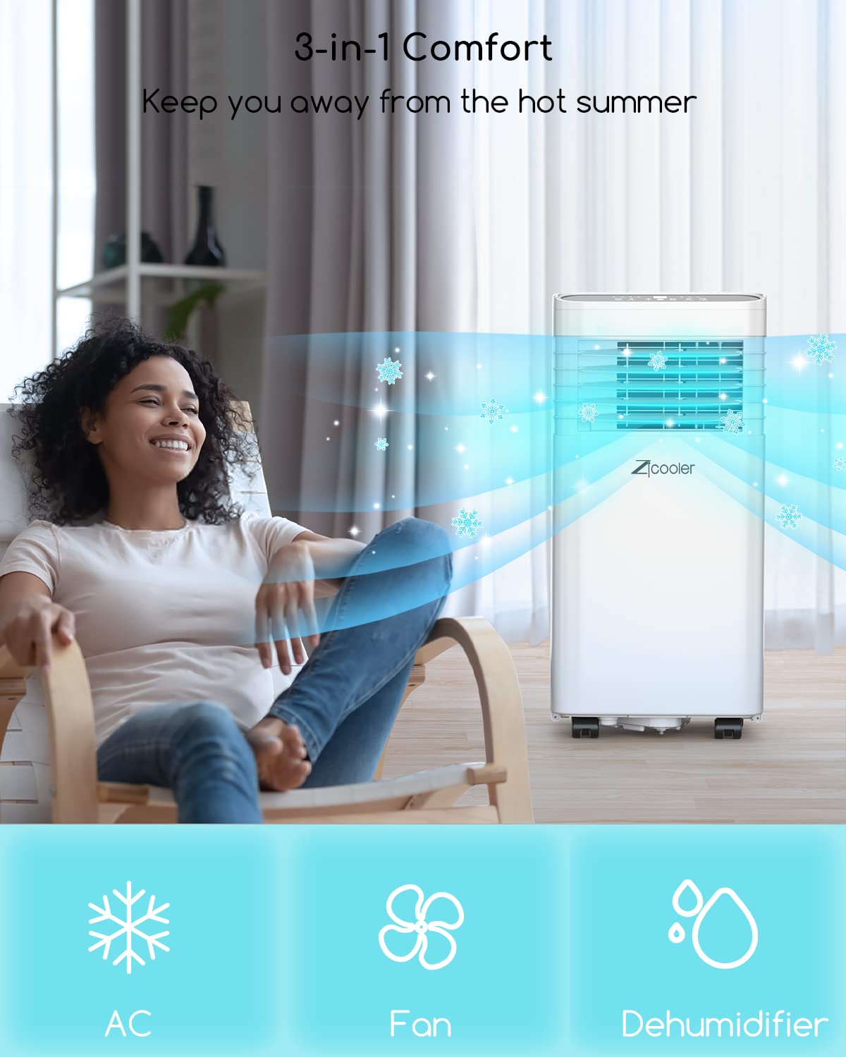 Portable Air Conditioners, 8000 BTU Air Conditioner, Dehumidifier, Fan 3-in-1, Portable AC Unit with Remote Control, Quiet Operation, Includes Window Mount Kit, for Rooms up to 300 sq ft