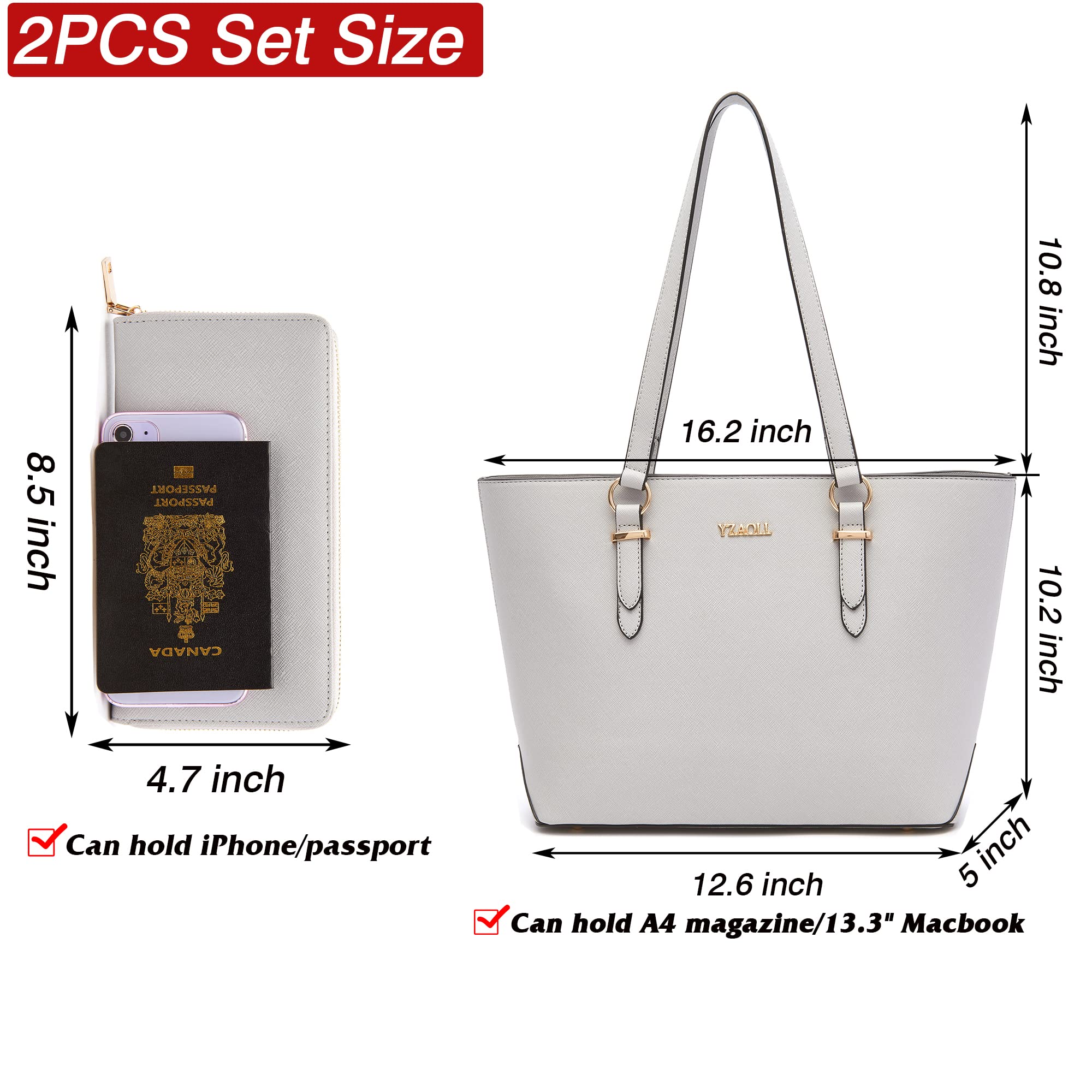 Purses for Women Large Tote Shoulder Satchel Bags Double Handle Handbags and matching Wallet set 2pcs Grey
