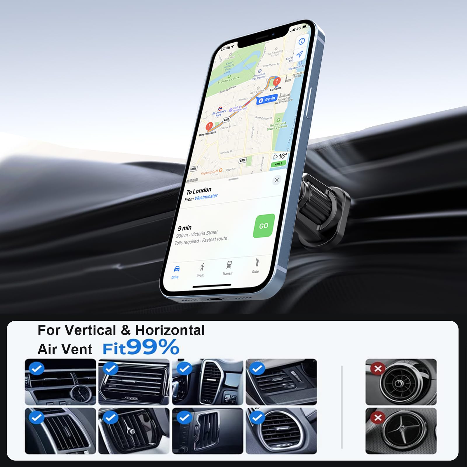 Magnetic Phone Holder for Car [20 Powerful Magnets], Hands-Free Magsafe Car Mount for Air Vent, Cell Phone Vehicle Mount, Mobile Stand for Car, Fit for iPhone All Phone Smartphone