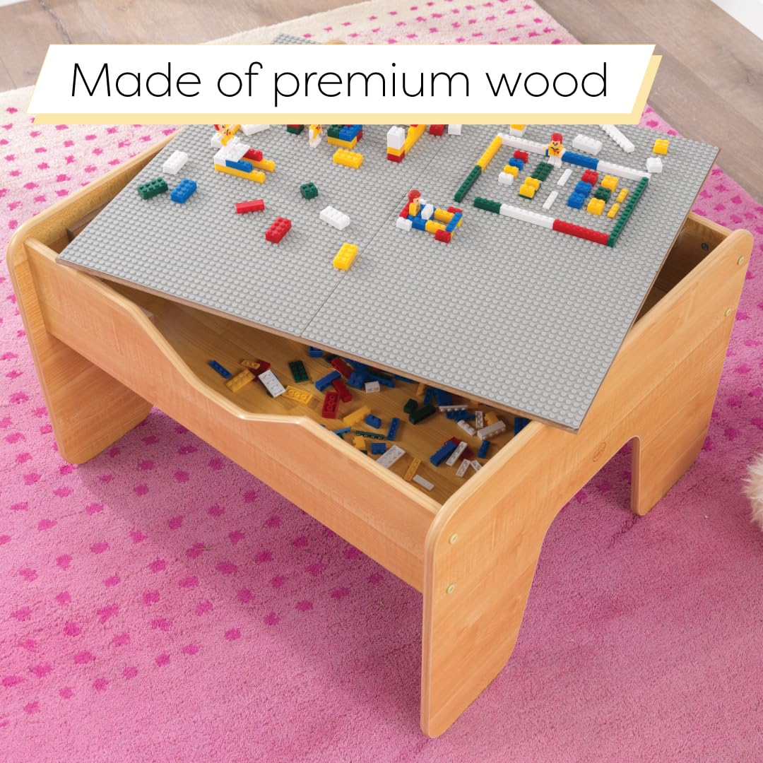 KidKraft Reversible Wooden Activity Table with Board with 195 Building Bricks β Gray & Natural, Gift for Ages 3+