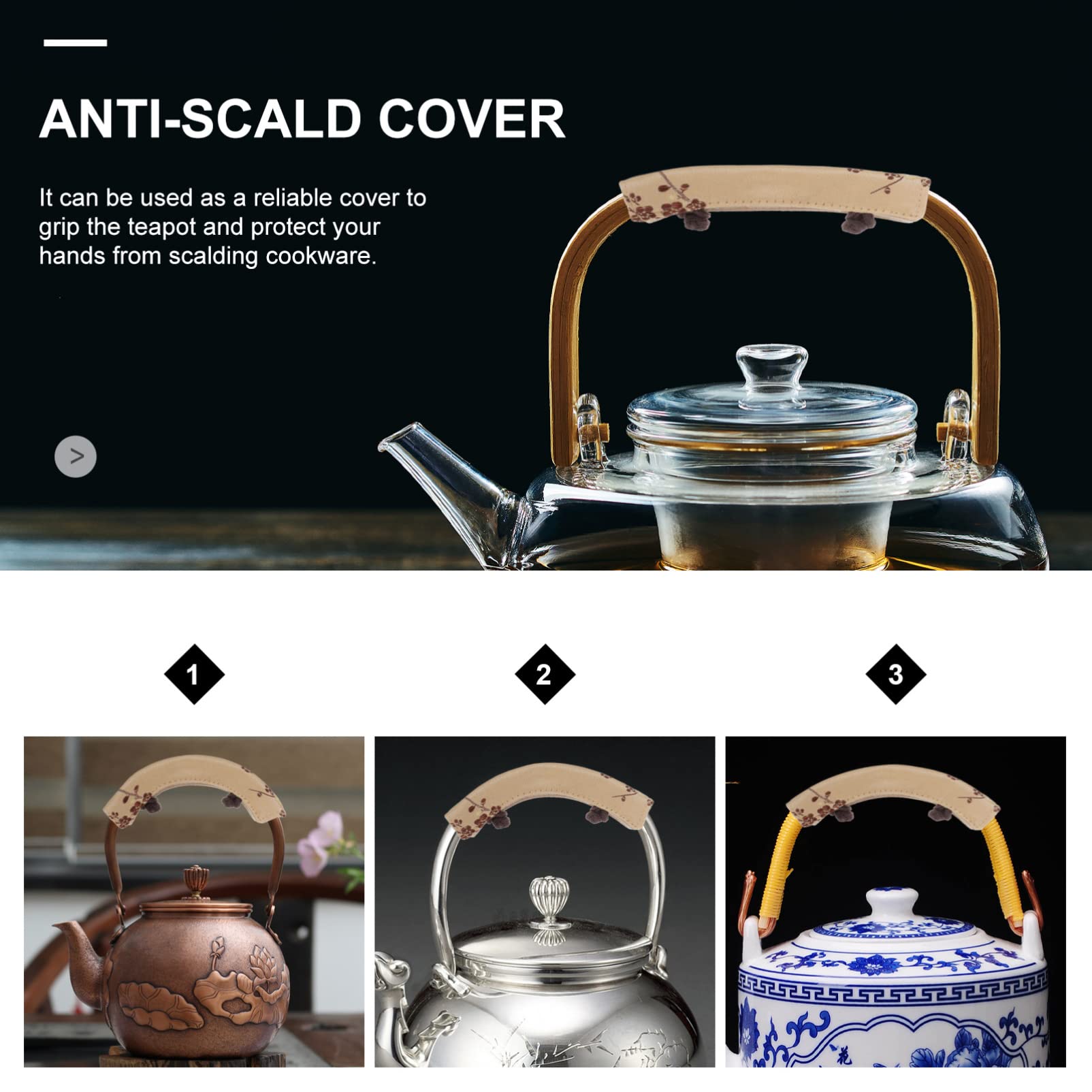 Pan Handle Covers Tea Kettle Handle Cover Tea Pot Hot Handle Cover Sleeve Vintage Cloth Pot Pan Grip Handle Holder Sleeves Mitt Glove for Home Kitchen B
