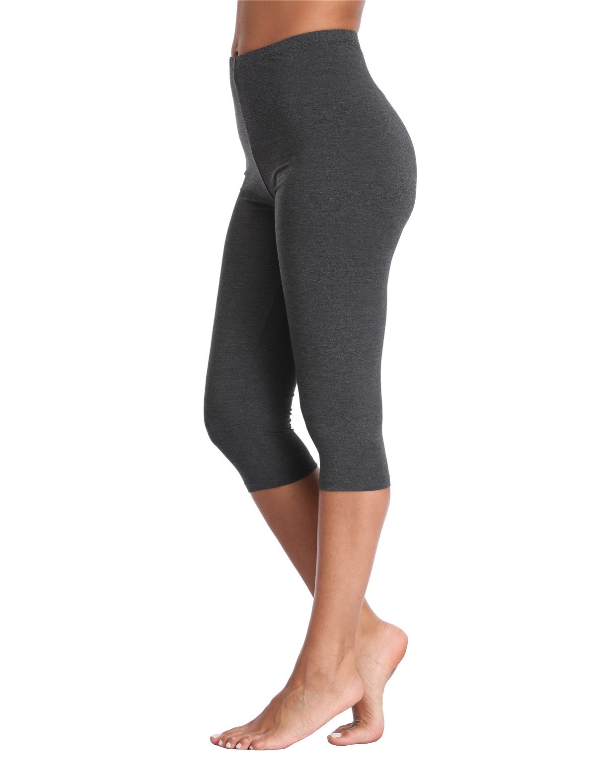 Kotii Women's Summer Lightweight Capri Leggings Plus Size Crop Leggings Stretch Tights Pants,Dark Grey,Large