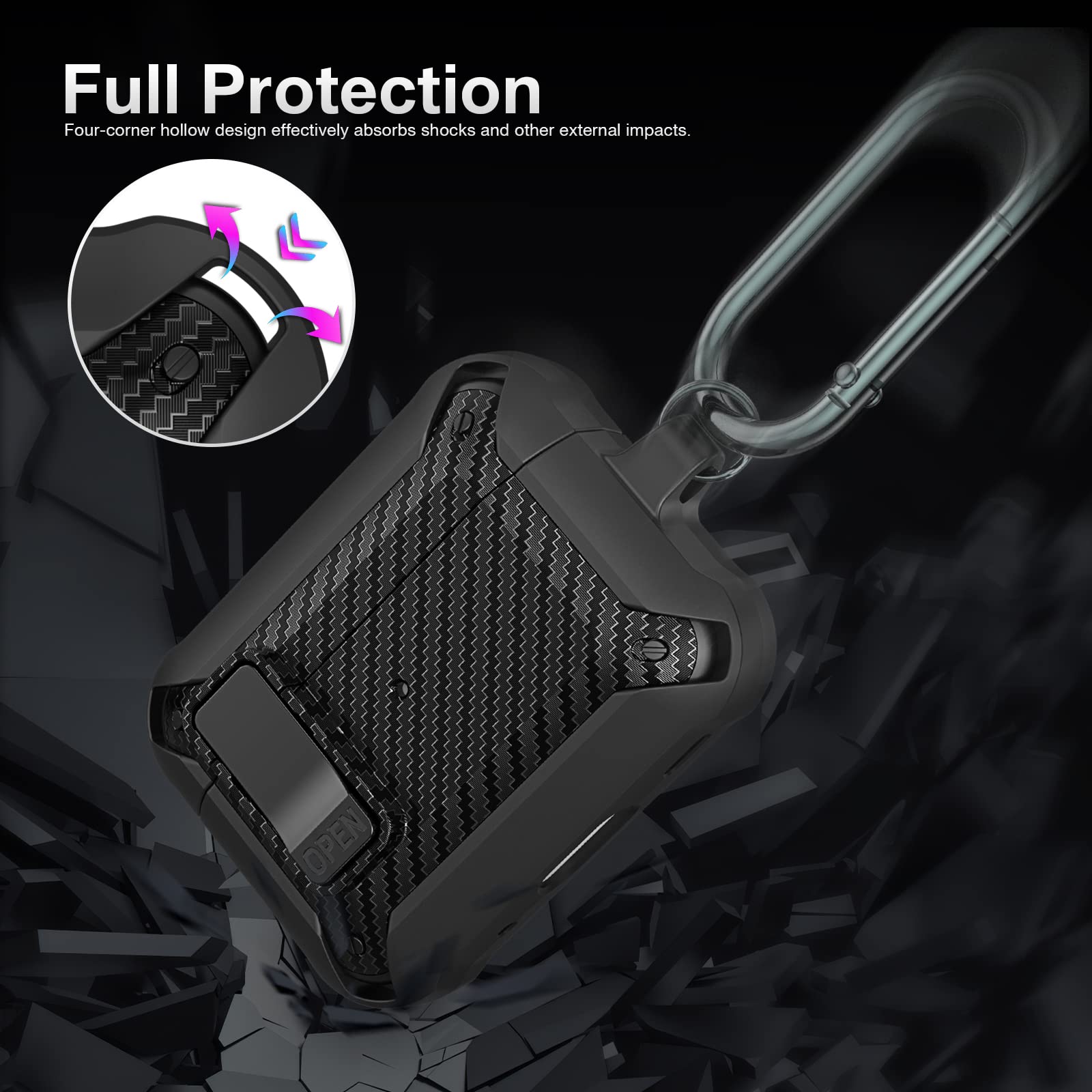 SOTRADE Case Cover (2nd Generation/1st Generation) with Lock Lid, Shock-Absorbing Protective Cover with Keychain for Case 2022 for Men Women [Front LED Visible]