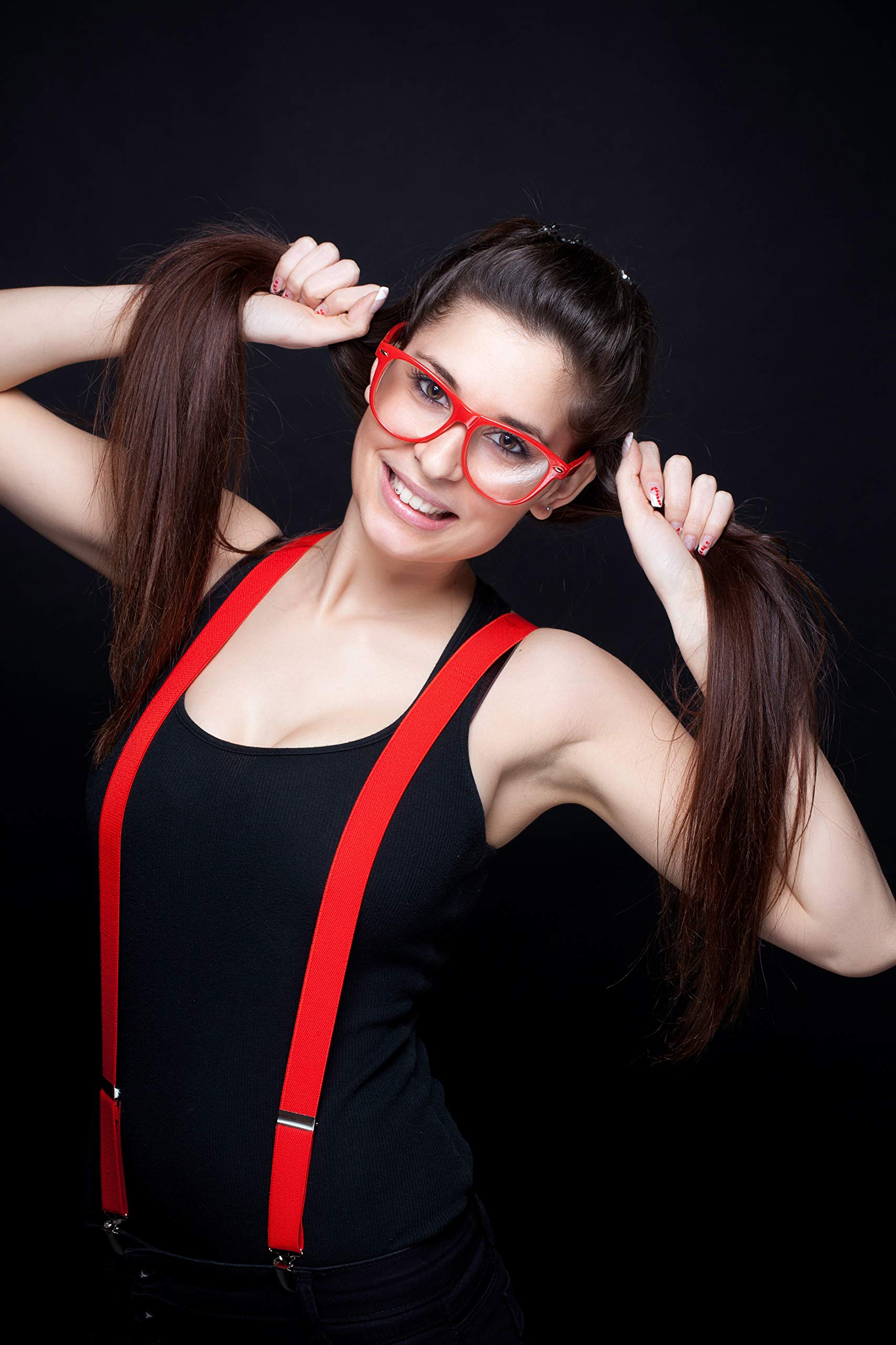 NAVISIMA Unisex Adjustable Elastic Y Back Style Suspenders, Red