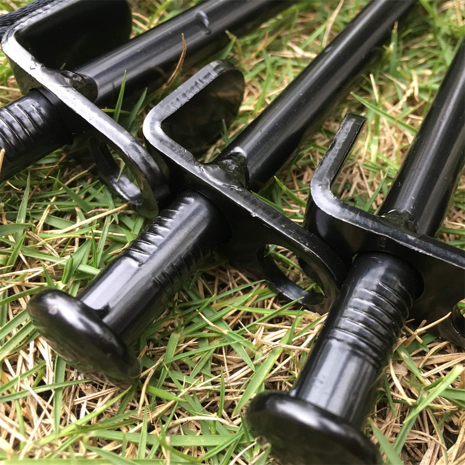 Lightton Tent Stakes, Heavy-Duty Steel Solid Tent Stakes Pegs for Outdoors Mountain 8-Inch Camping Hiking with Metal Stopper 8pcs + 9pcs Fluorescent Rubber Circle