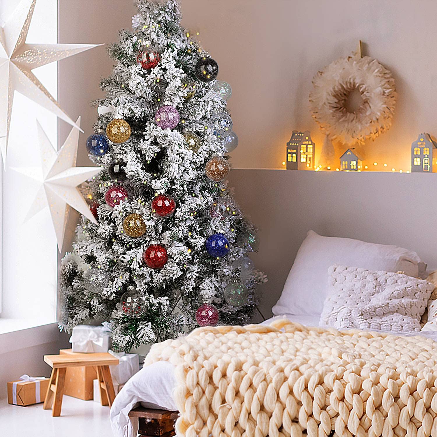 Lanpn Christmas Ornaments Set for Tree Decorations, Shatterproof Unbreakable Clear Plastic Balls Baubles Bulk for Xmas Decor (Silver, 2.8"/24pcs)