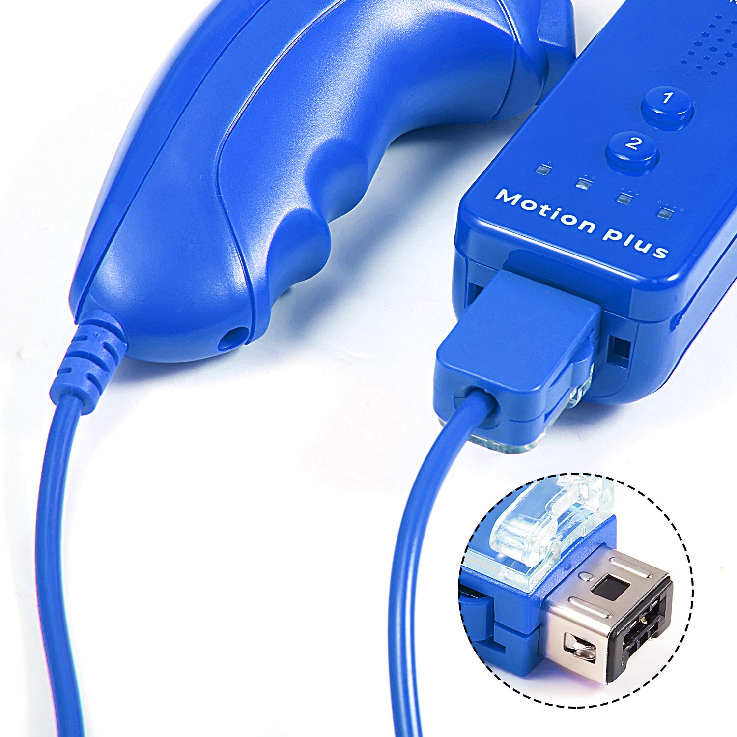 KIWITATA 2 Pack Wii Nunchuck Controllers, Wii Nunchuk Replacement Remote Joystick Gamepad for Wii Wii U Video Console(Red+Blue)