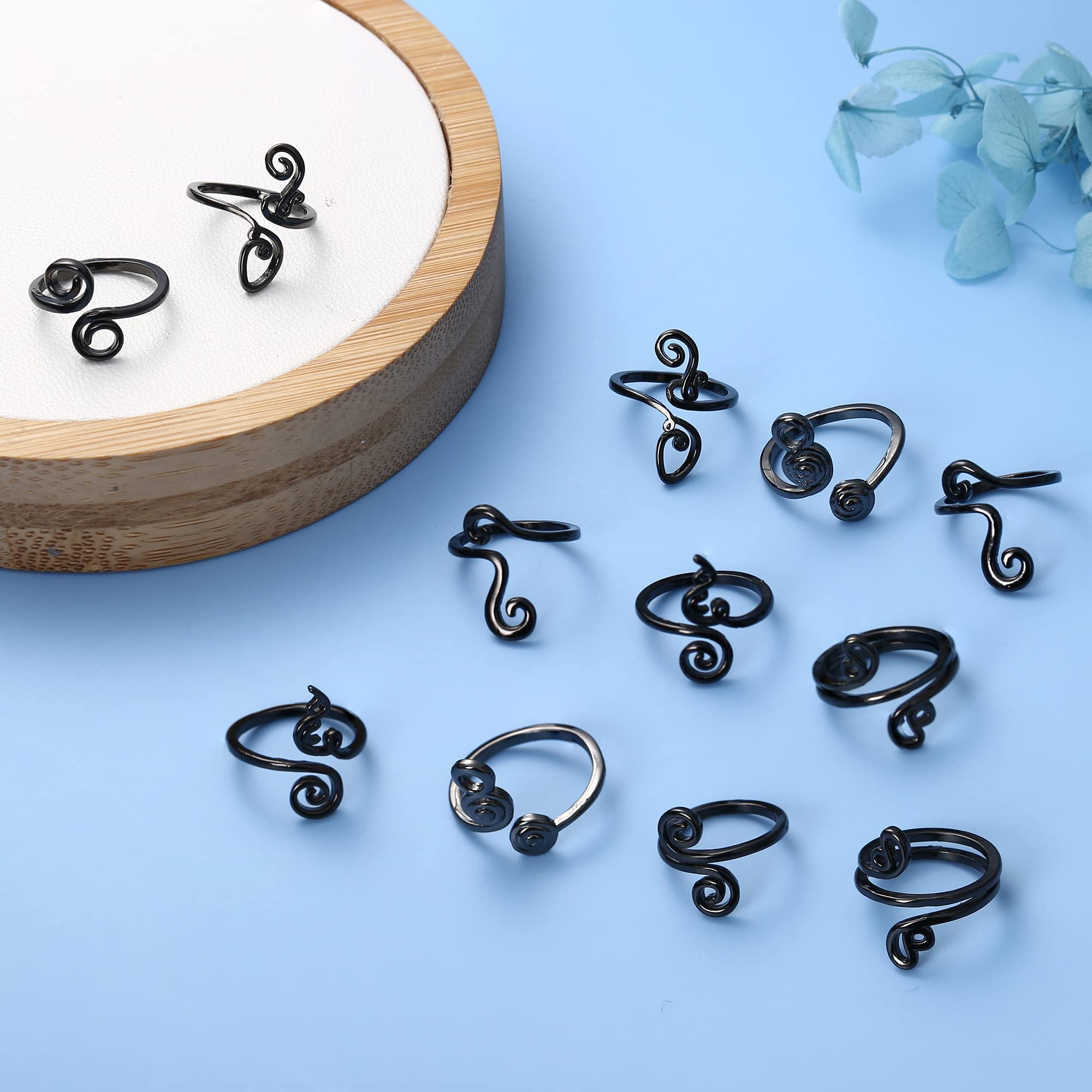 ORAZIO 12Pcs Toe Ring Adjustable Toe Rings for Women Men Summer Open Band Ring Tail Ring Beach Foot Jewelry Set Sliver Tone Black