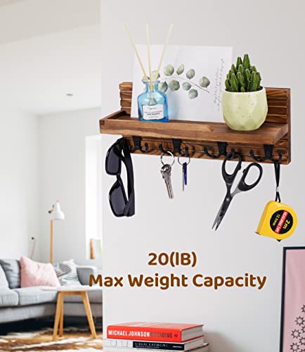 WeBravery Decorative Key Hanging Rack with 4 Double Hooks β Easy Install Natural Wooden Key and Mail Holder for Wall Mount β Entryway Decor Rack with Shelf