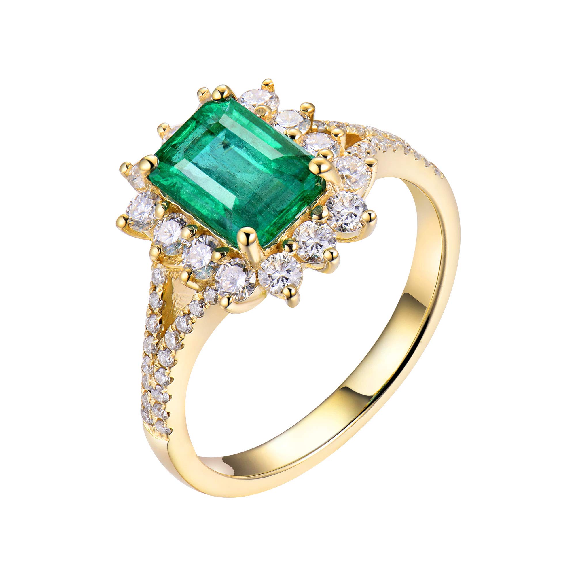 Lanmi Brilliant Natural Green Emerald Ring Solid 14K White Yellow Gold Engagement Wedding Diamonds Rings for Women Promotion