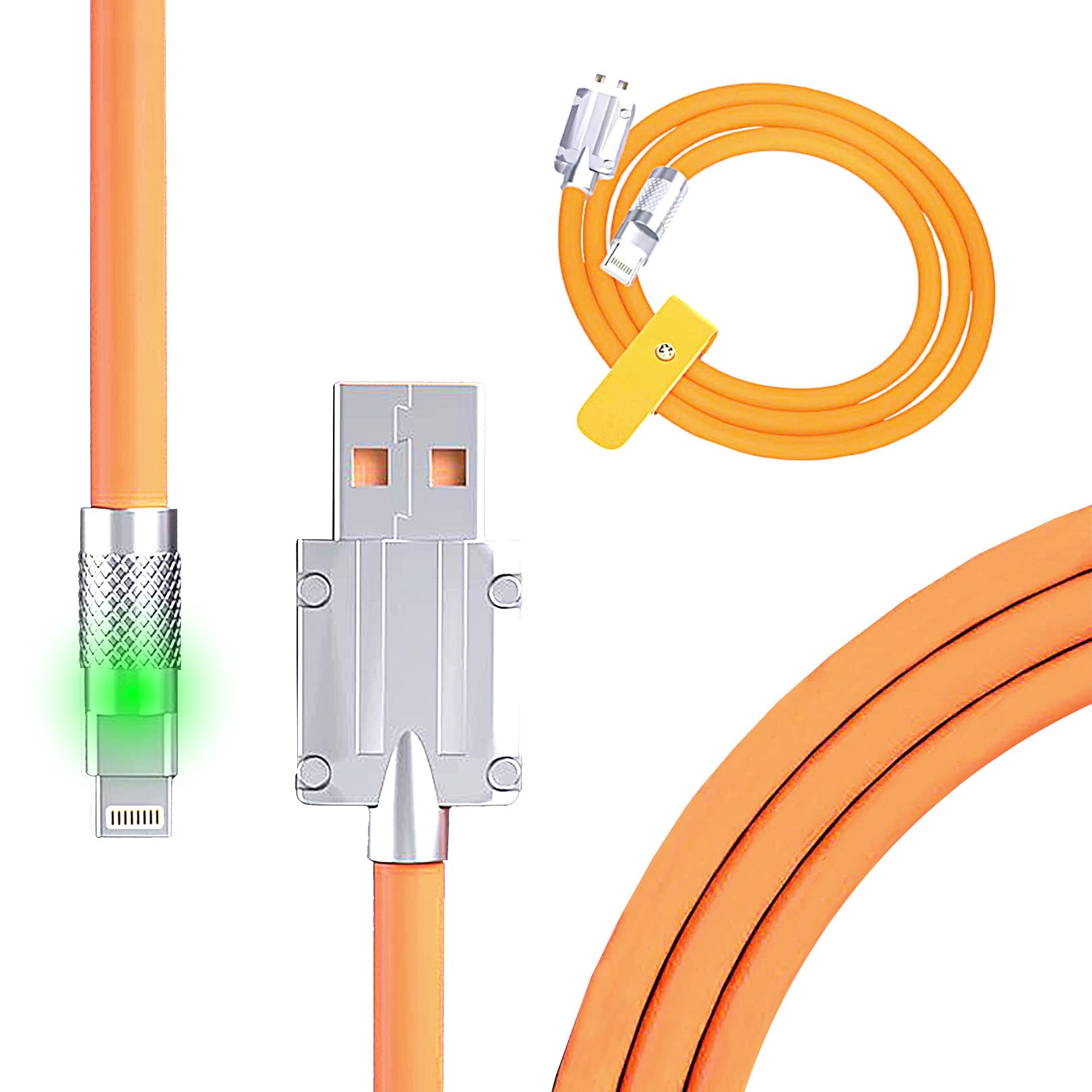 SoutinPro Thick Lightning Cable – 120W Extra Thick Data Transferring and Charging Cable for Home, Office – Zinc Alloy and Silicone Phone Charger Lightning Cable – Compatible with iPhone and iPad