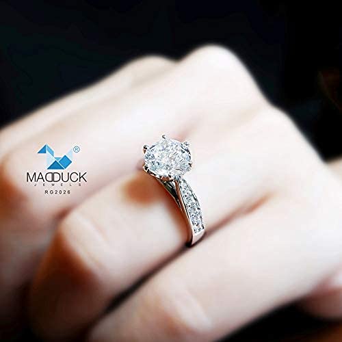 Mad Duck Jewels RG2026 CZ Diamond Sterling Silver Ring with Rhodium Plated (5.5)