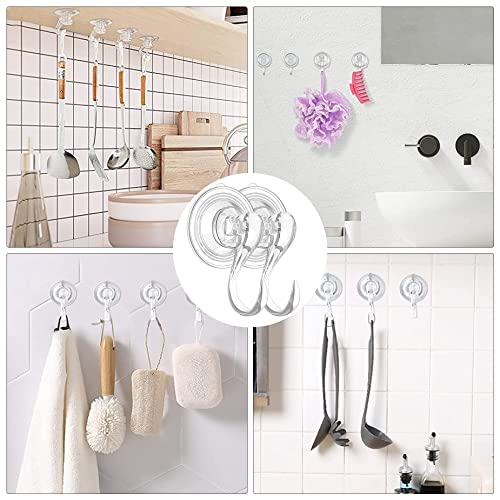 Theshai 4 Pack Suction Cup Heavy-Duty Hook, Large Clear Reusable Wreath Vacuum Hook, for Glass Windows Windshield Tile Kitchen Bathroom Mirror Shower Wall Terrarium to Hang Bags Coats Umbrellas