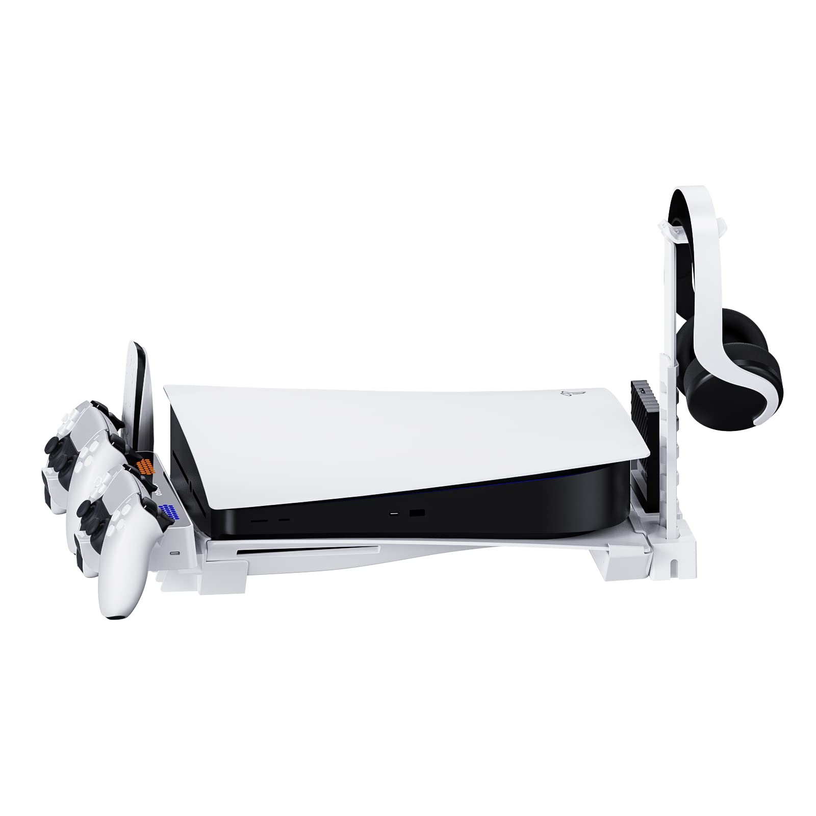 NexiGo PS5 Horizontal Stand Modular System, [Minimalist Design], Dual Controller Chargers, Hard Drive and Media Remote Slots, Base Stand with Headset Holder, for Playstation 5 Disc & Digital Editions
