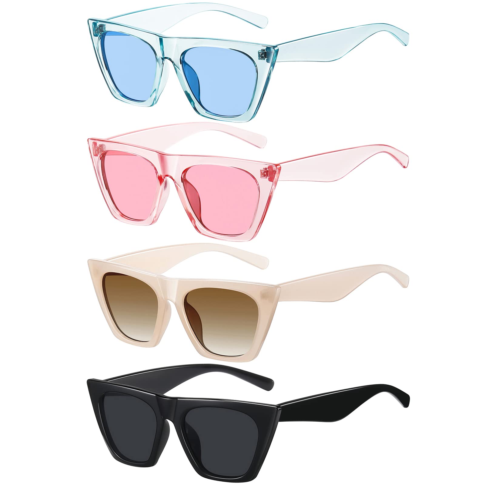 Okany Sunglasses Womens Trendy Retro Square Cat Eye Sunglasses for Women Men Vintage Sun glasses 4 Pack